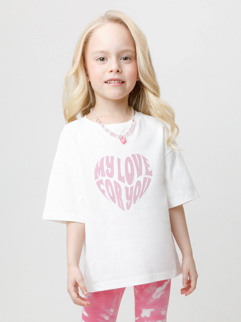 Футболка трикотажная с принтом, для девочки