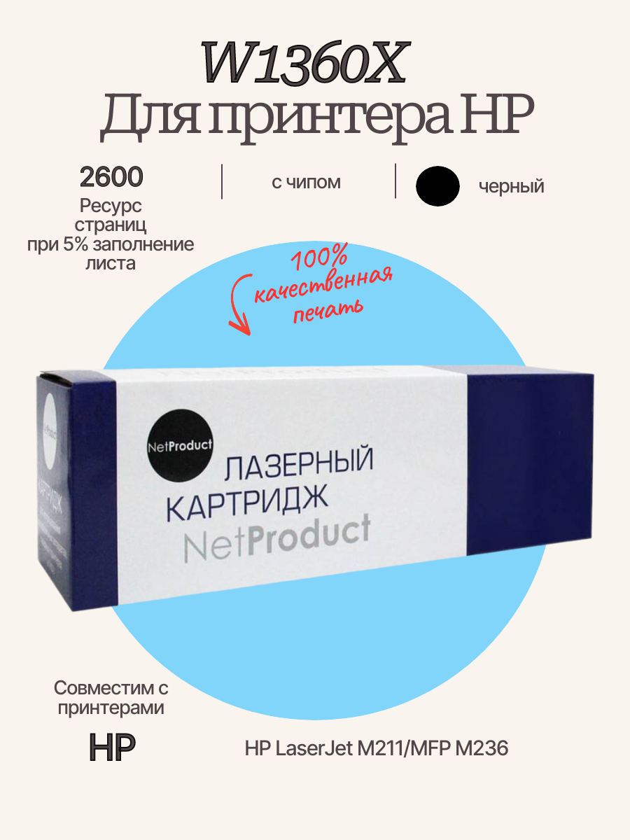 Картридж NetProduct (N-W1360X) для HP