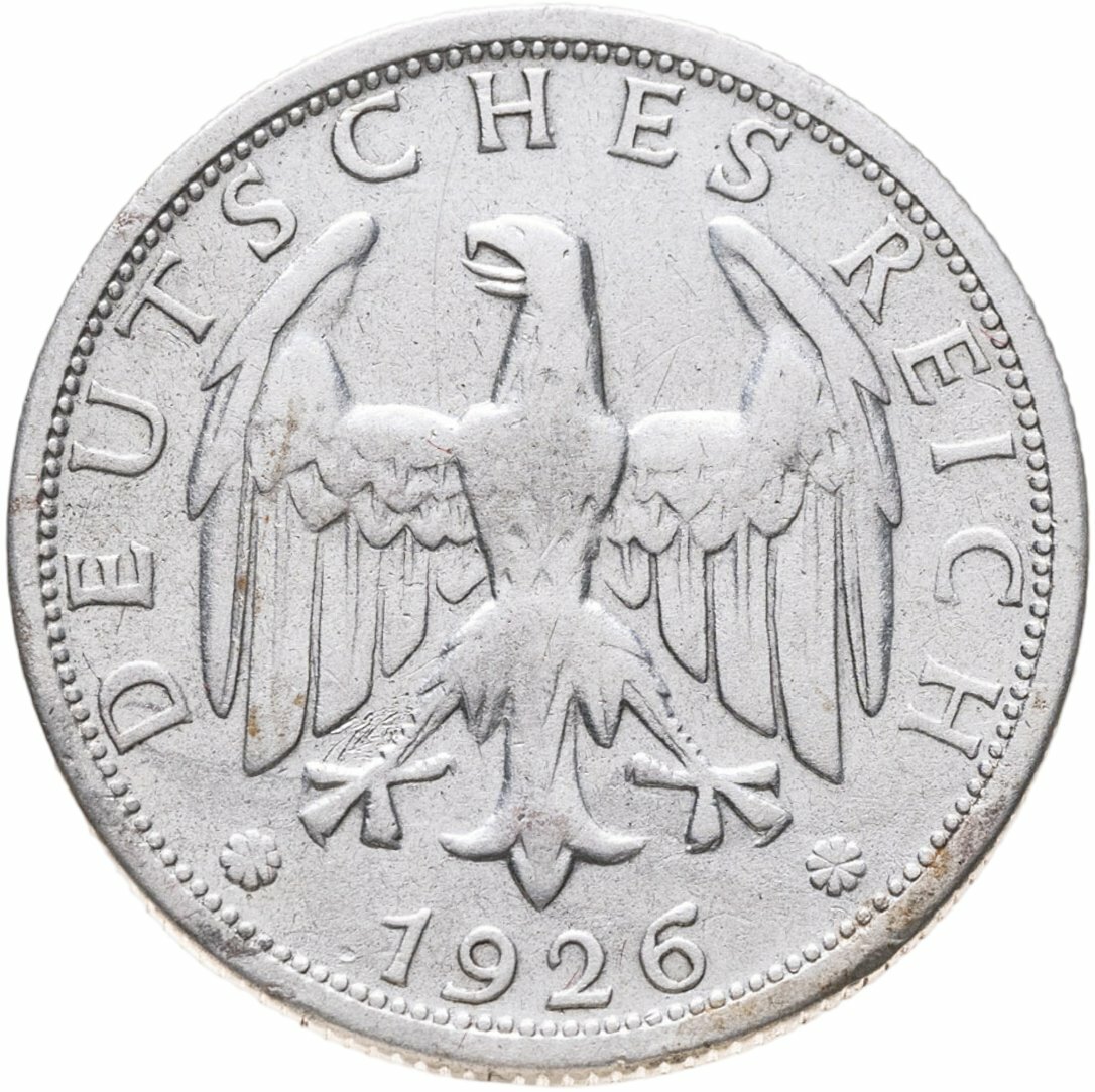 Германия 2 рейхсмарки reichsmark 1926 D, Серебро 500, в сохранности VF