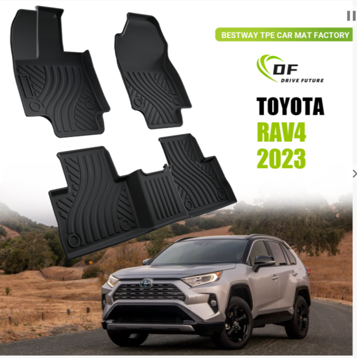Коврики 3D TPEMATS, Toyota RAV4 2019-2025, для салона, противоскользящие, с бортами, морозостойкие, термопластичная резина, чёрные