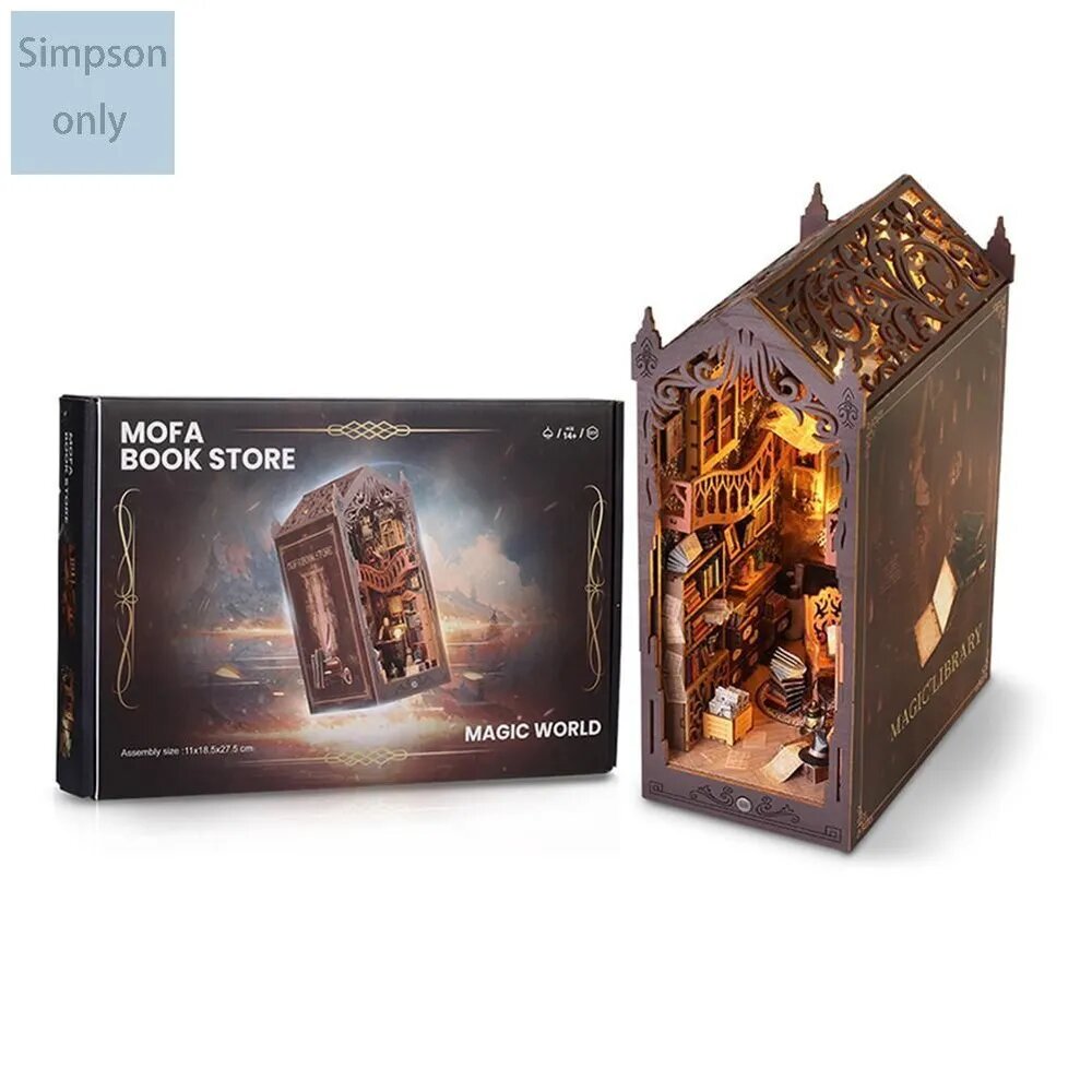 Кукольный домик MOFA BOOK STORE Magic World - коричневый, из ДВП, с подсветкой, для взрослых — фото 1