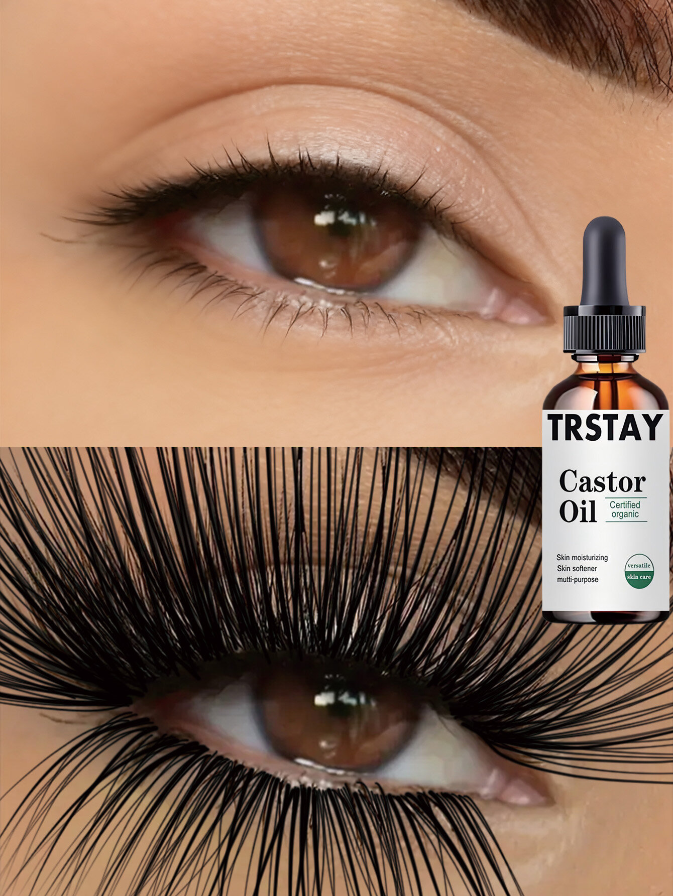 TRSTAY Сертифицированное органическое касторовое масло сыворотка для ресниц: глубокое питание корней, усиление выносливости ресниц, стимуляция удлинения и густоты, плюс увлажнение и смягчение кожи
