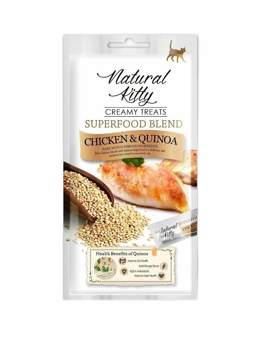 Лакомство Pettric Natural Kitty крем-суп для любых кошек, курица и киноа 12шт х 48г