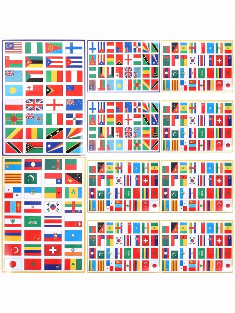 10 Листов Наклеек Флагов Мира Стран PVC Для Школы И Чемпионата По Футболу 30.00X21.00X0.05Cm