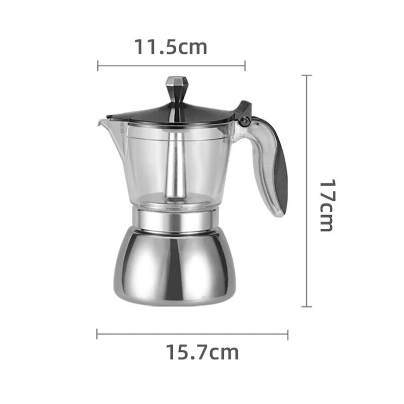 Гейзерная кофеварка Moka, прозрачная, нержавеющая сталь, 200-400 мл 200ml