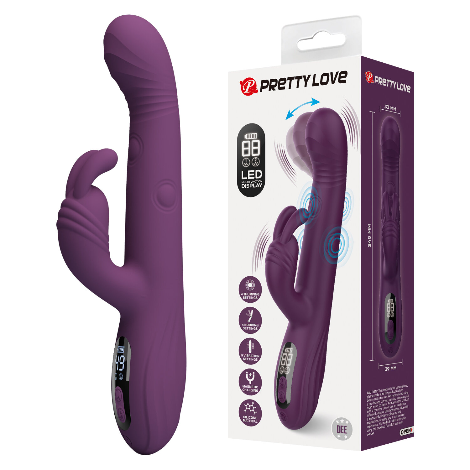 Вибромассажёр-кролик Dee от Baile PrettyLove, силикон, 20 см