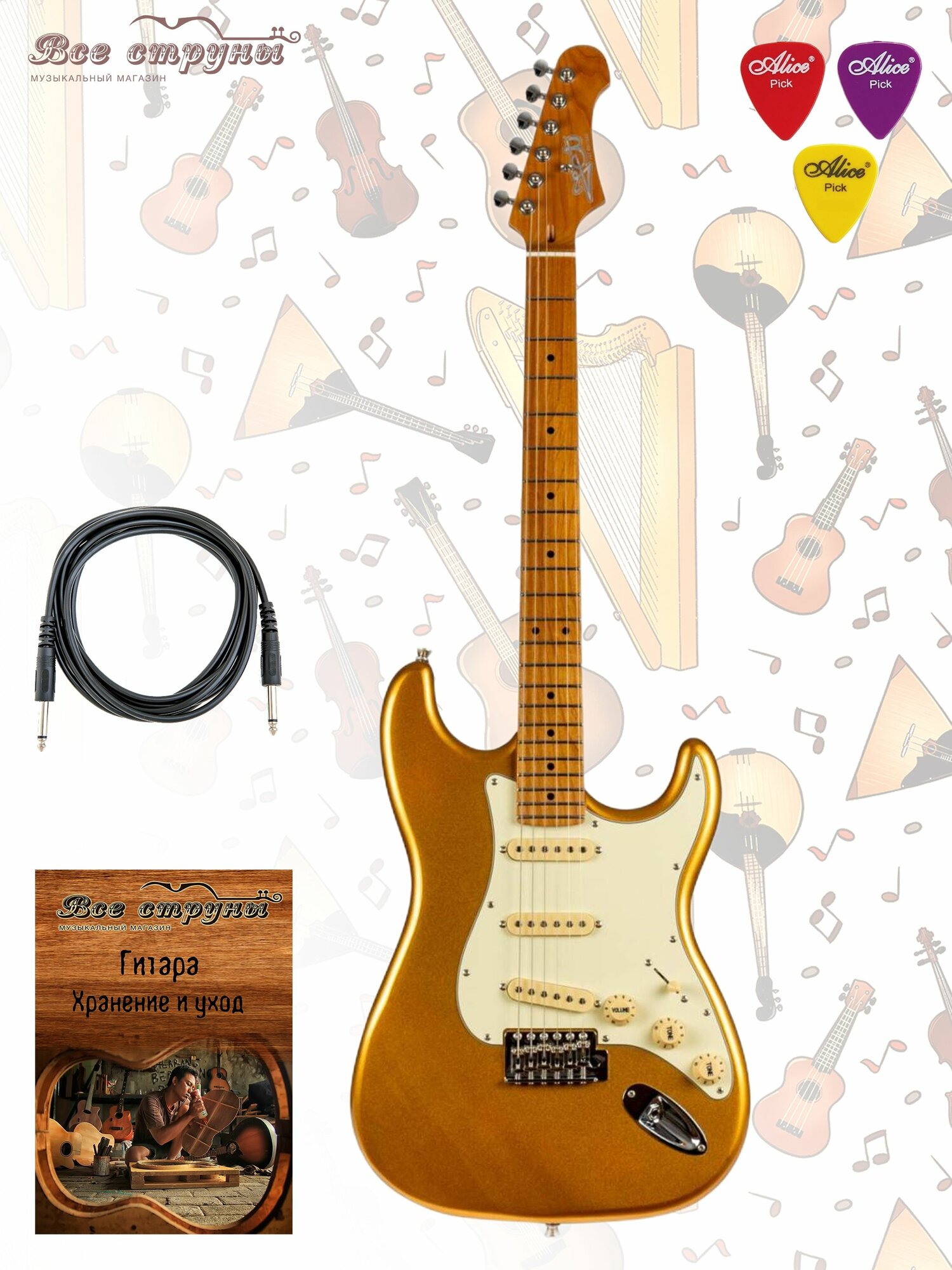 Электрогитара JET JS-300 GD Stratocaster с кабелем
