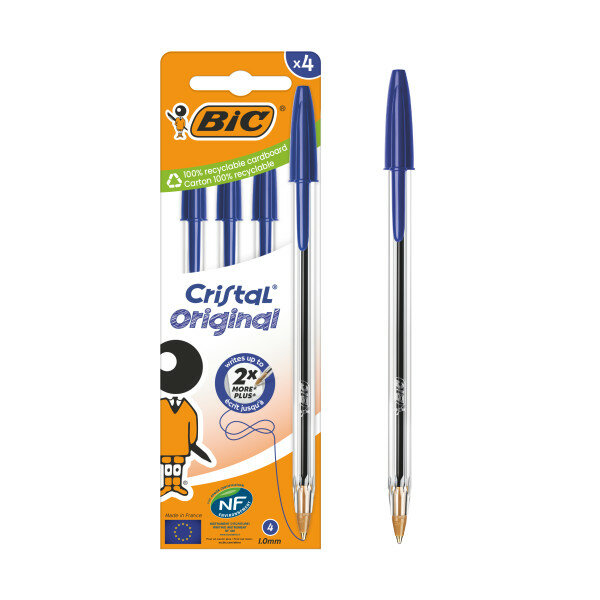 Шариковая ручка BIC CRISTAL оригинальная синяя уп. 4 шт.