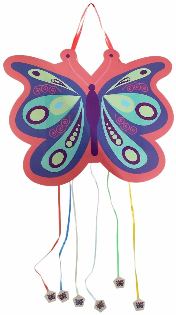 Пиньята "Бабочка", полая игрушка-аттракцион для детского праздника, фигурка с яркими лентами, без наполнения