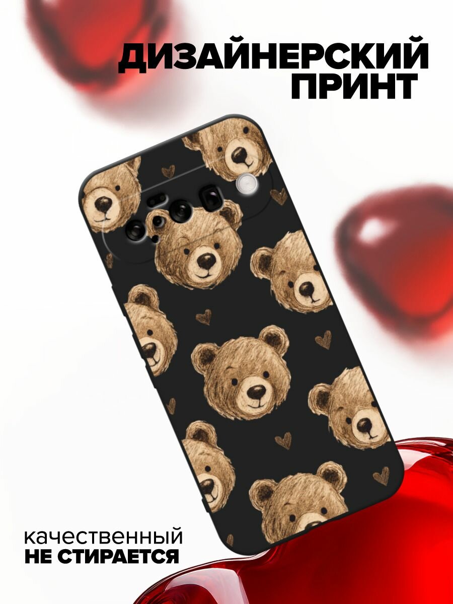 Черный матовый чехол на Google Pixel 10 / Гугл Пиксель 10 с принтом Паттерн медведь — фото 1