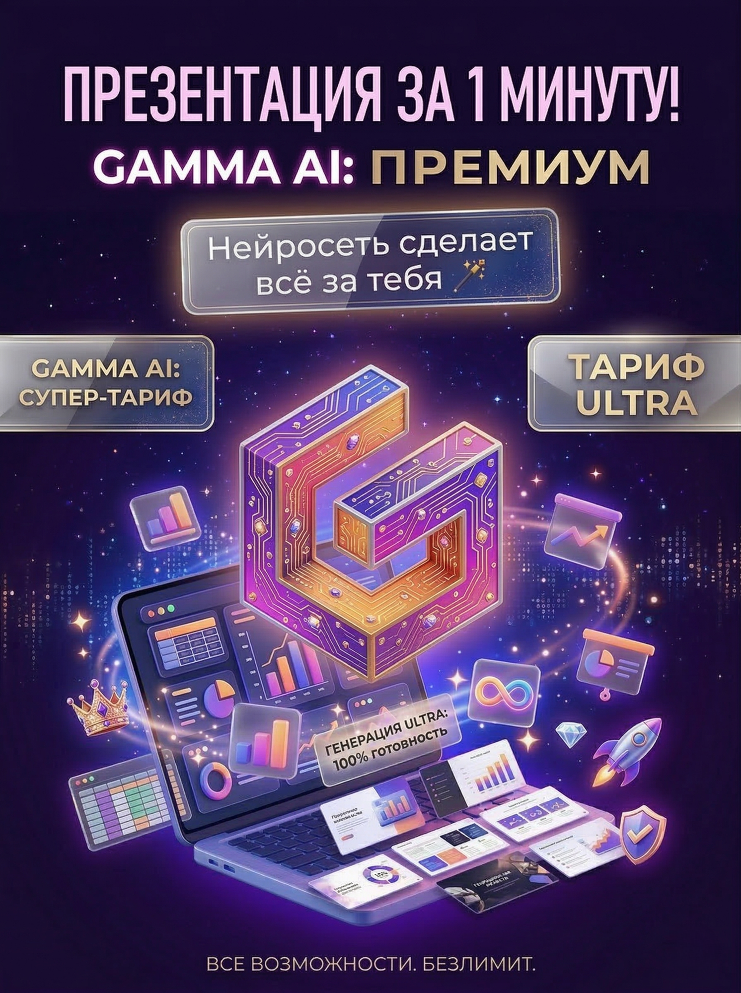 Подписка Gamma Ai Ultra 1 месяц - активация официальной подписки гамма аэй ультра 1 месяц