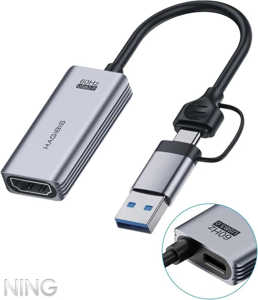 Карта видеозахвата Hagibis USB3.0 с PD 100 Вт HDMI на USB/USB C 1080P HD 60 кадров в секунду прямая трансляция и запись видео и аудио игры MS2130 для Switch Xbox PS4/5 прямая трансляция