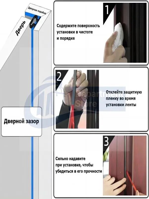 Самоклеющийся уплотнитель для окон и дверей 6м для окон и дверей черный — фото 1