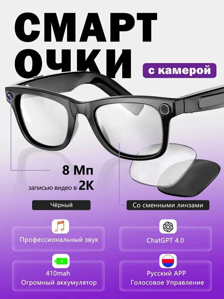 Смарт-очки со скрытой встроенной камерой для личных и рабочих целей – легкая носка и автономная видеосъемка
