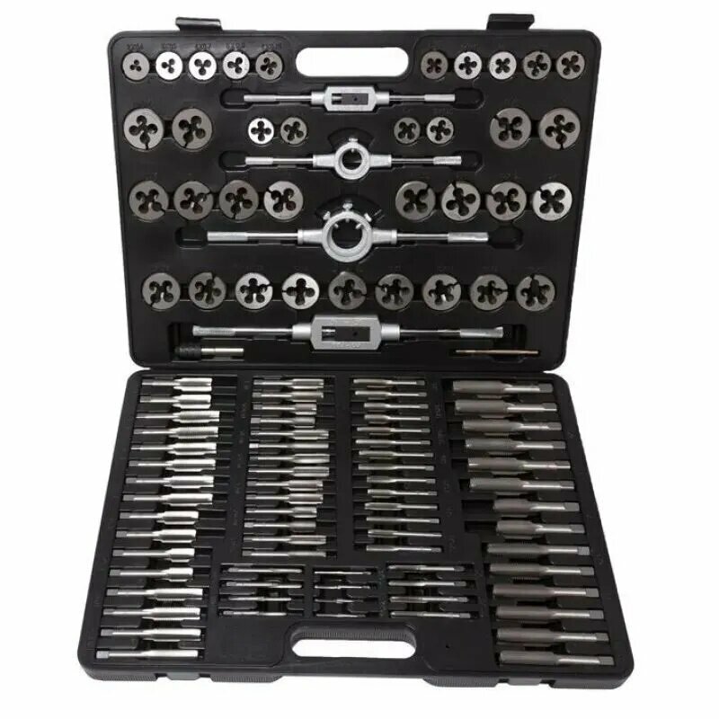 Набор метчиков и плашек 110 предметов в пластиковом кейсе/чёрный