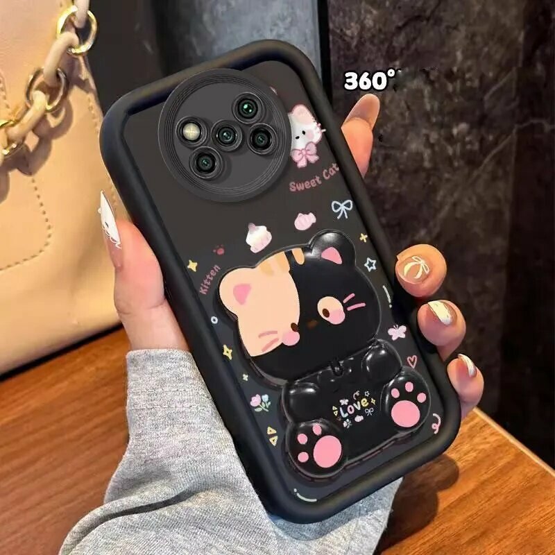 Чехол на Xiaomi POCO X3, POCO X3 PRO, POCO X3 NFC/ Сяоми Редми Ксиоми Поко Х3 Поко Х3 НФС Поко X3 Про черный, объемный с опорой Мультфильмы с кронштейнами милые jtmmzj01