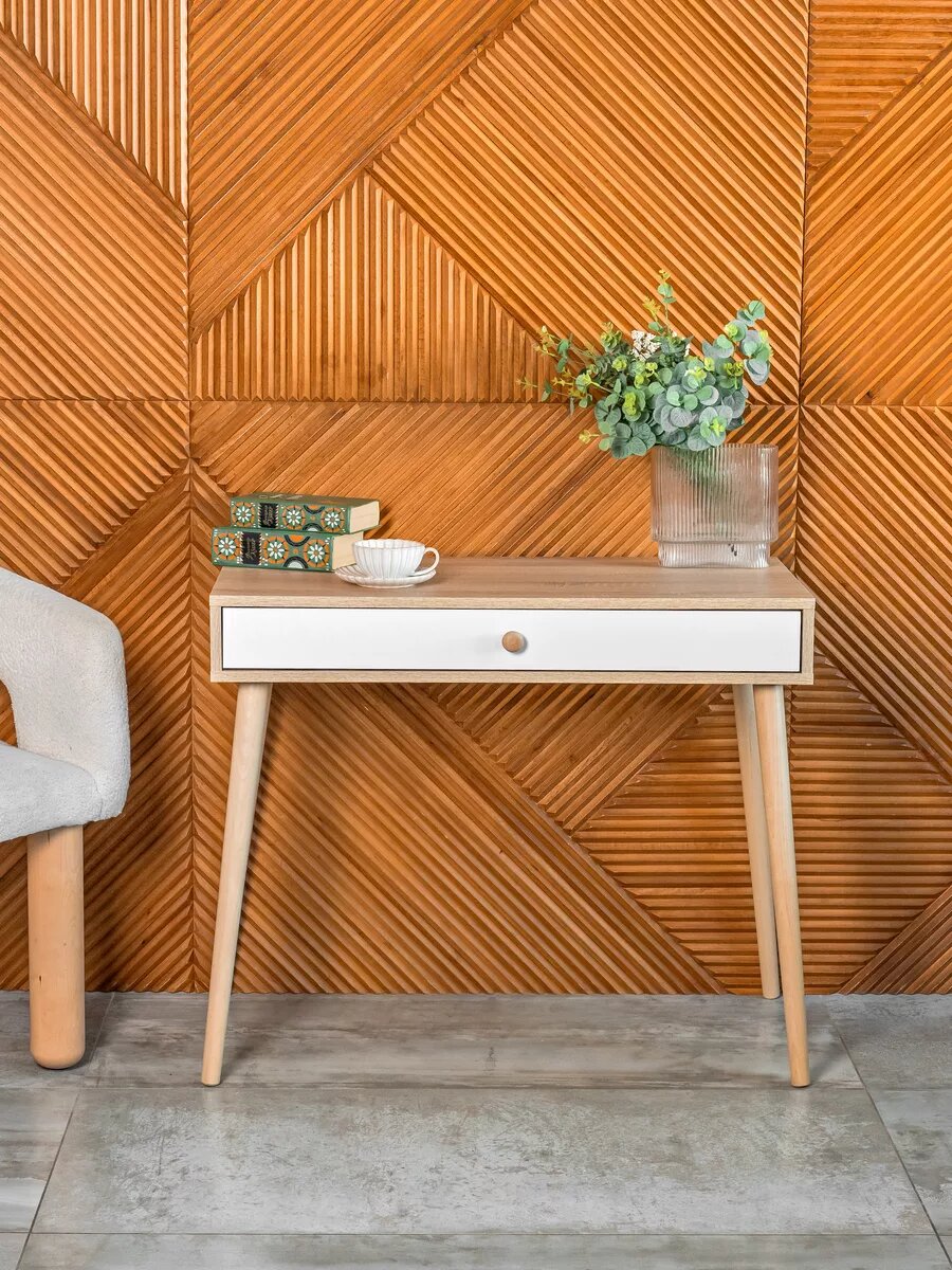 Туалетный столик с ящиком гримерный, для макияжа, с железными ножками, столик в комнату, стол прямоугольный дуб сонома