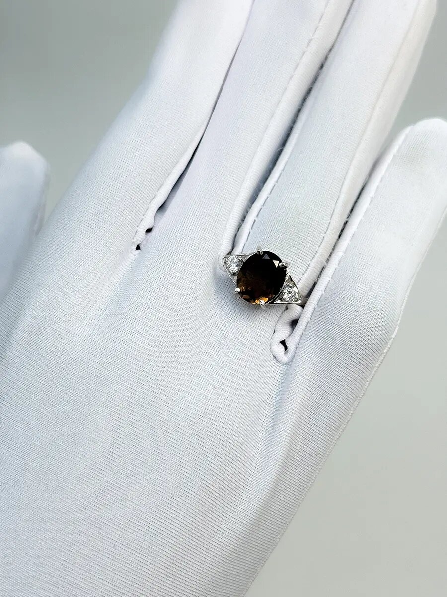 Кольцо, серебро, 925 проба, родирование, фианит, раухтопаз