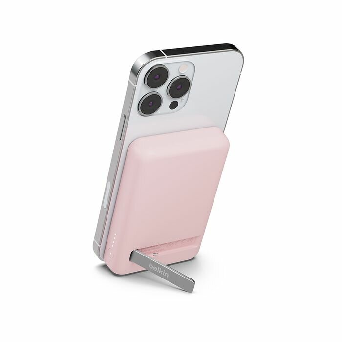 Внешний аккумулятор Belkin BoostCharge Pro Magnetic Power Bank 5000mAh с подставкой розовый