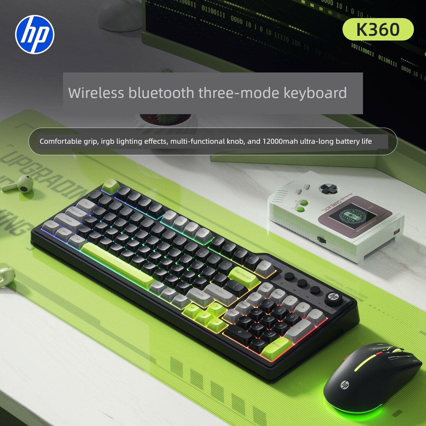 HP беспроводная клавиатура Комбо Сайбер Лайт одиночная Блютуз тройной режим RGB 2000 мАч для игр и офиса тихая работа