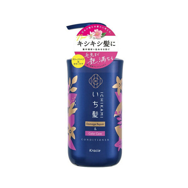 KRACIE Ichikami Damage Repair & Color Care Кондиционер для восстановления повреждений и ухода за цветом волос, с ароматом цветков лимона и цветущей вишни, помпа 480г.