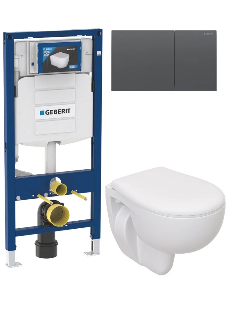 Комплект 4 в 1 Унитаз подвесной Seramiksan Natura A051041H / Сиденье AG50002 / Инсталляция Geberit Duofix 111.300.00.5, Кнопка Sigma 70 115.622. QD.1