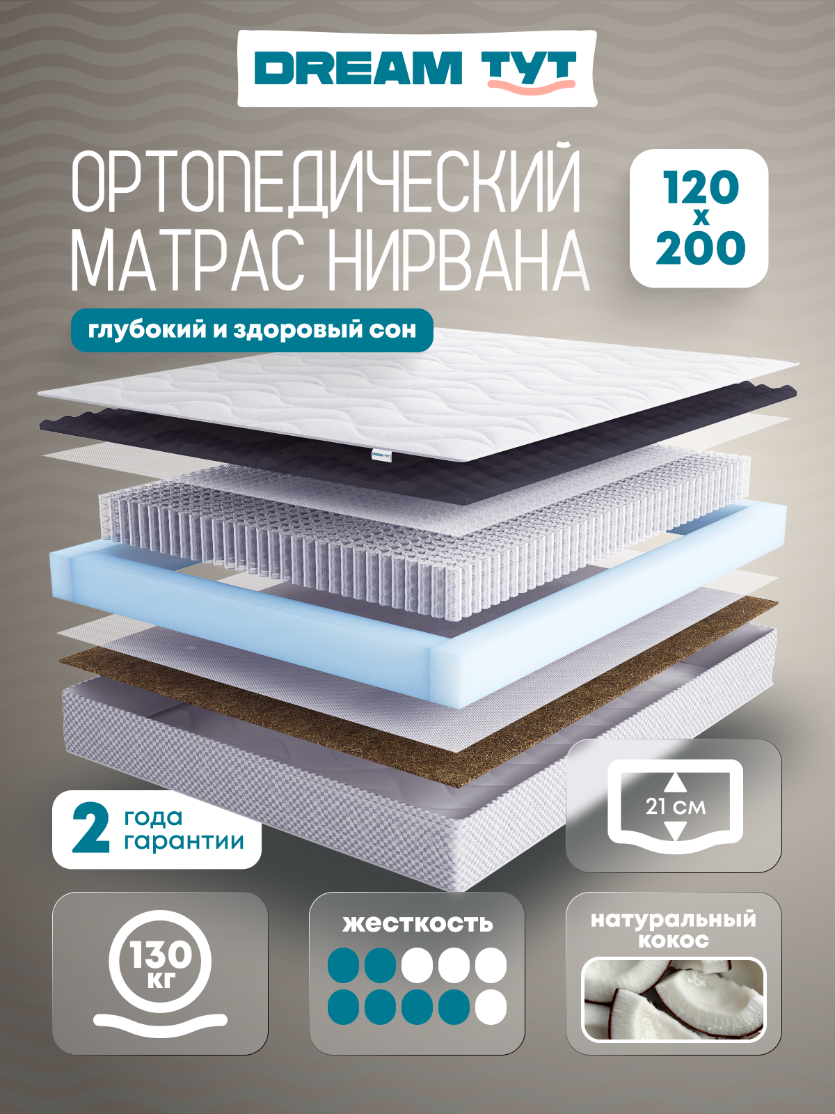 Матрас DREAM TYT "Нирвана", 120 х 200 см, ортопедический, с независимыми пружинами