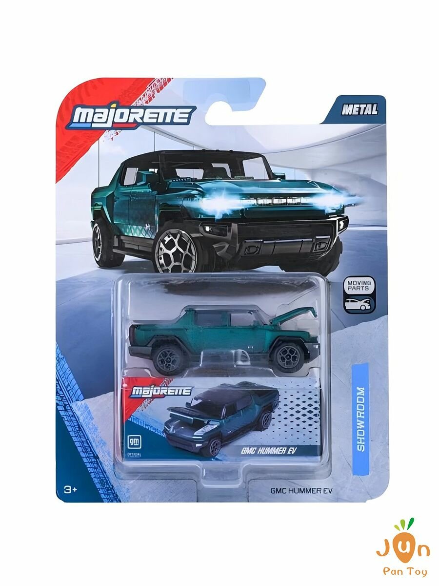 Игрушечный машина, Majorette Showroom GMC Hummer EV / Детская металлическая модель внедорожника в изумрудно-зелёном цвете, с открывающимся капотом, масштаб 1:64 - идеальный подарок для коллекции.