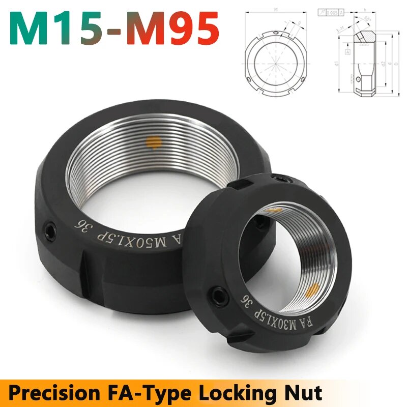 1 шт. M15-M95 FA-тип прецизионная стопорная гайка станок, вал шпинделя, ходовой винт, круглый контргайка, шаг 1/1,5/2 мм, стальные гайки
