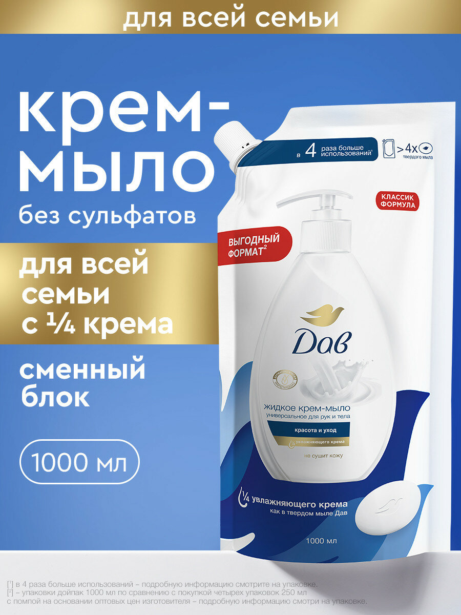 Мыло жидкое Дав "Красота и уход", антибактериальное, для рук, 1 л