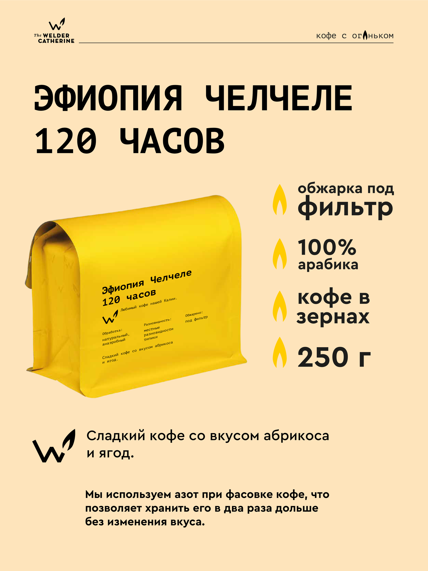 Кофе в зернах Сварщица Екатерина "Эфиопия Челчеле 120 часов" под фильтр-250 гр