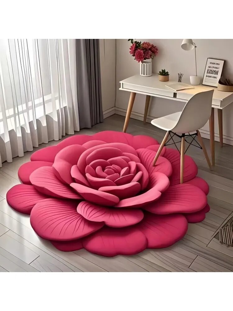 Круглый ковер 80x80 см из полиэстера в форме розы для спальни, гостиной