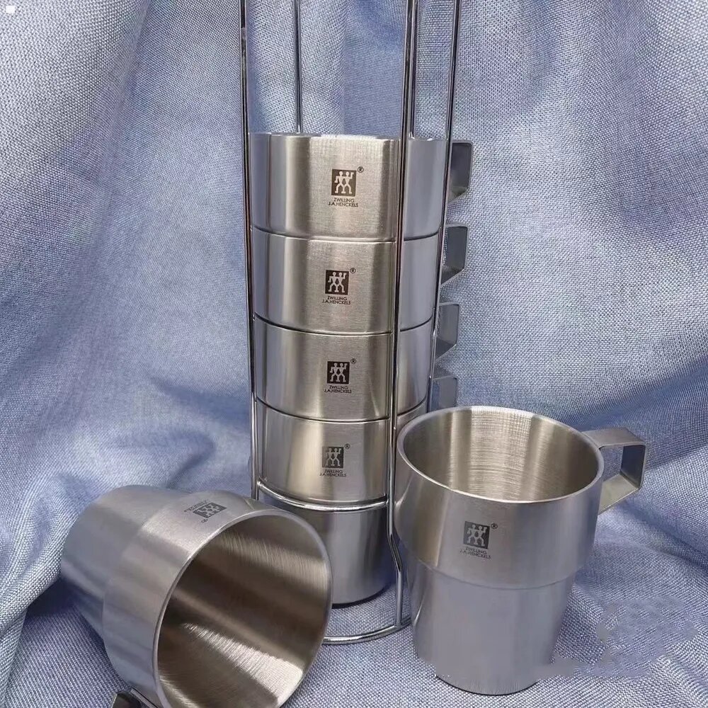 ZWILLING Кружка из нержавеющей стали, 300 мл, 6 шт, для кофе, серебристая и белая, компактный набор, для путешествий