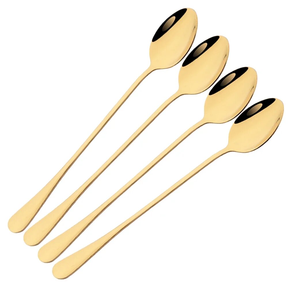 Набор из 4 позолоченных чайных ложек из нержавеющей стали Gold