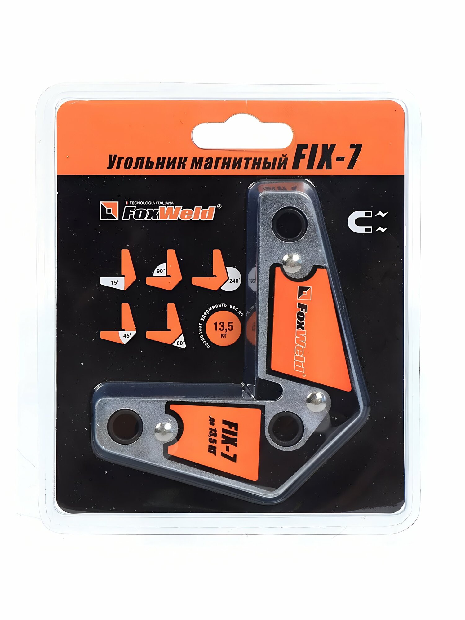 Угольник для сварки FoxWeld, FIX-7, магнитный, 15°, 45°, 60°, 90°, 240° °, 13.5 кг, 6006