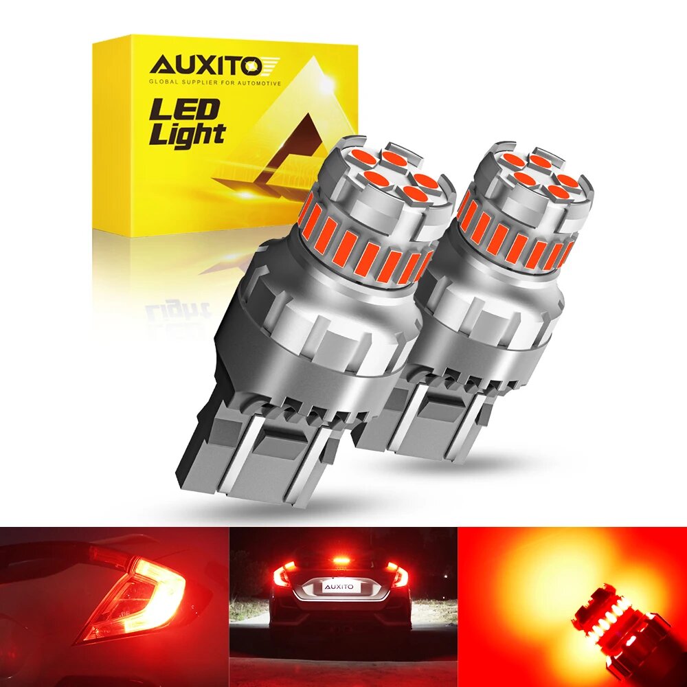 AUXITO 2 шт. красные светодиодные лампы T20 7443 W21/5W для стоп-сигналов автомобиля, 1200 лм, авто 7444 7440 W21W, светодиод.