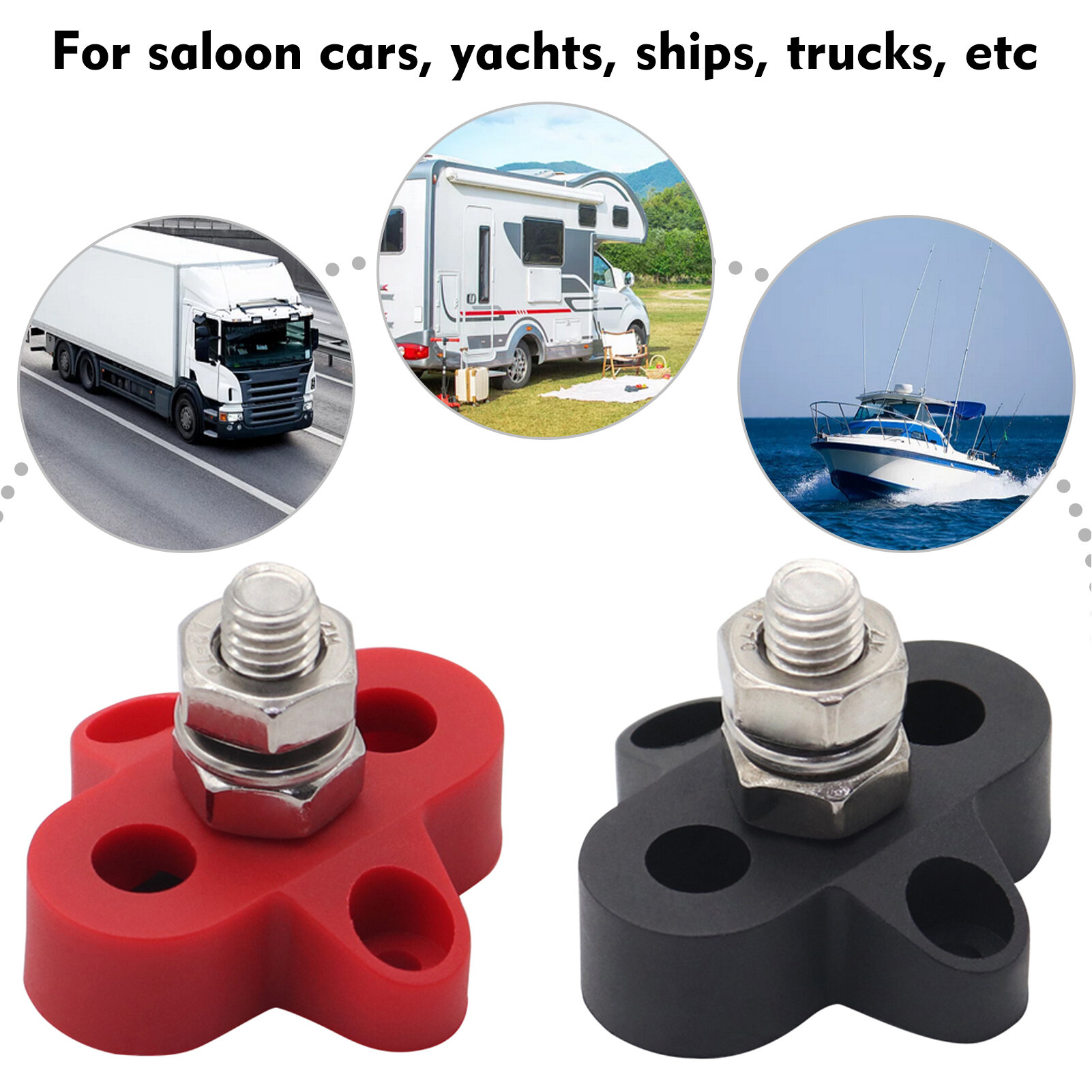 Сверхпрочные клеммные шпильки M8 черные и красные с медным контактом и термоусадочной трубкой