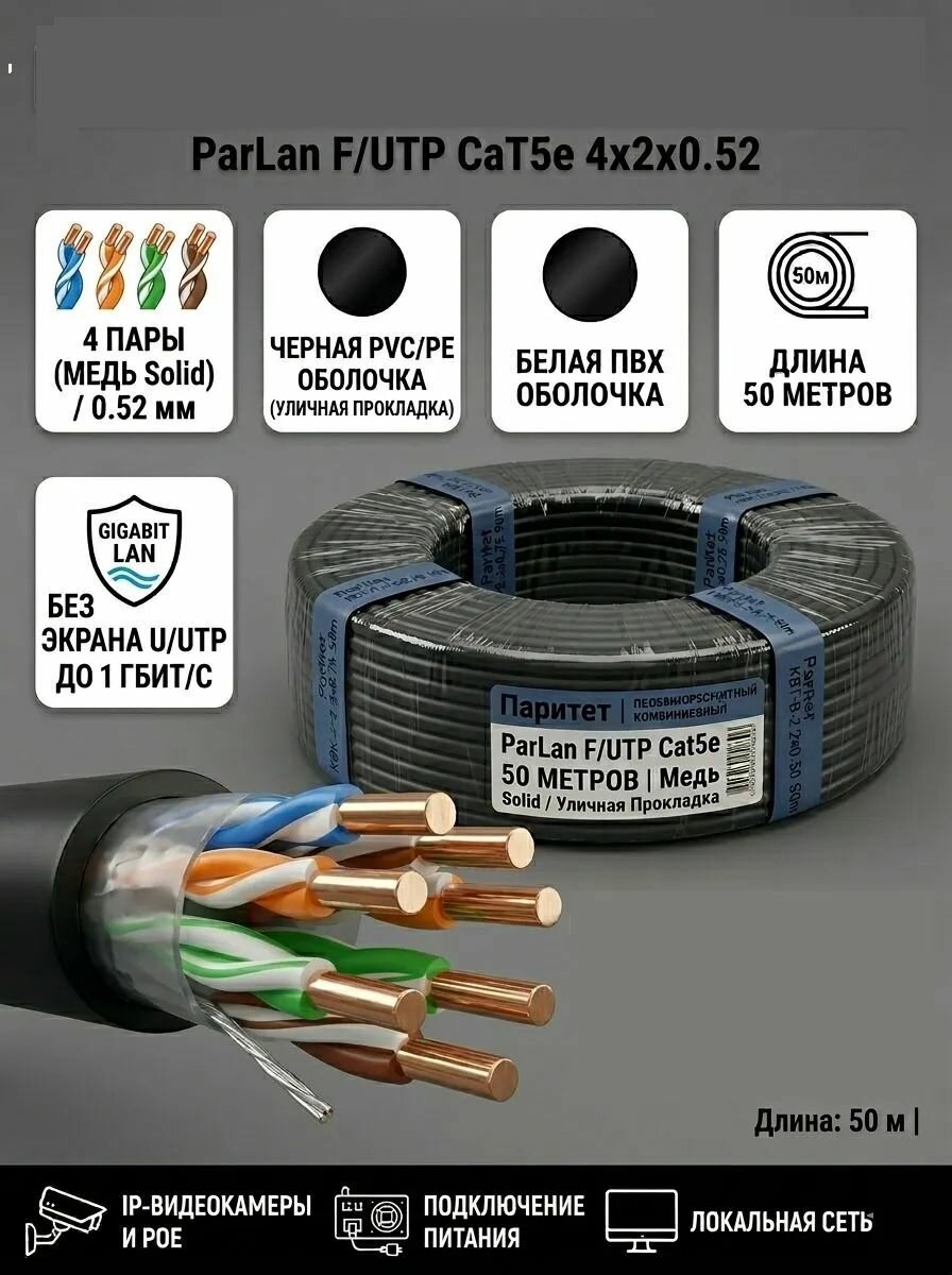 КабельParLan U/UTP Cat5e PVC/PE 4х2х0,52 Паритет (50 метров)