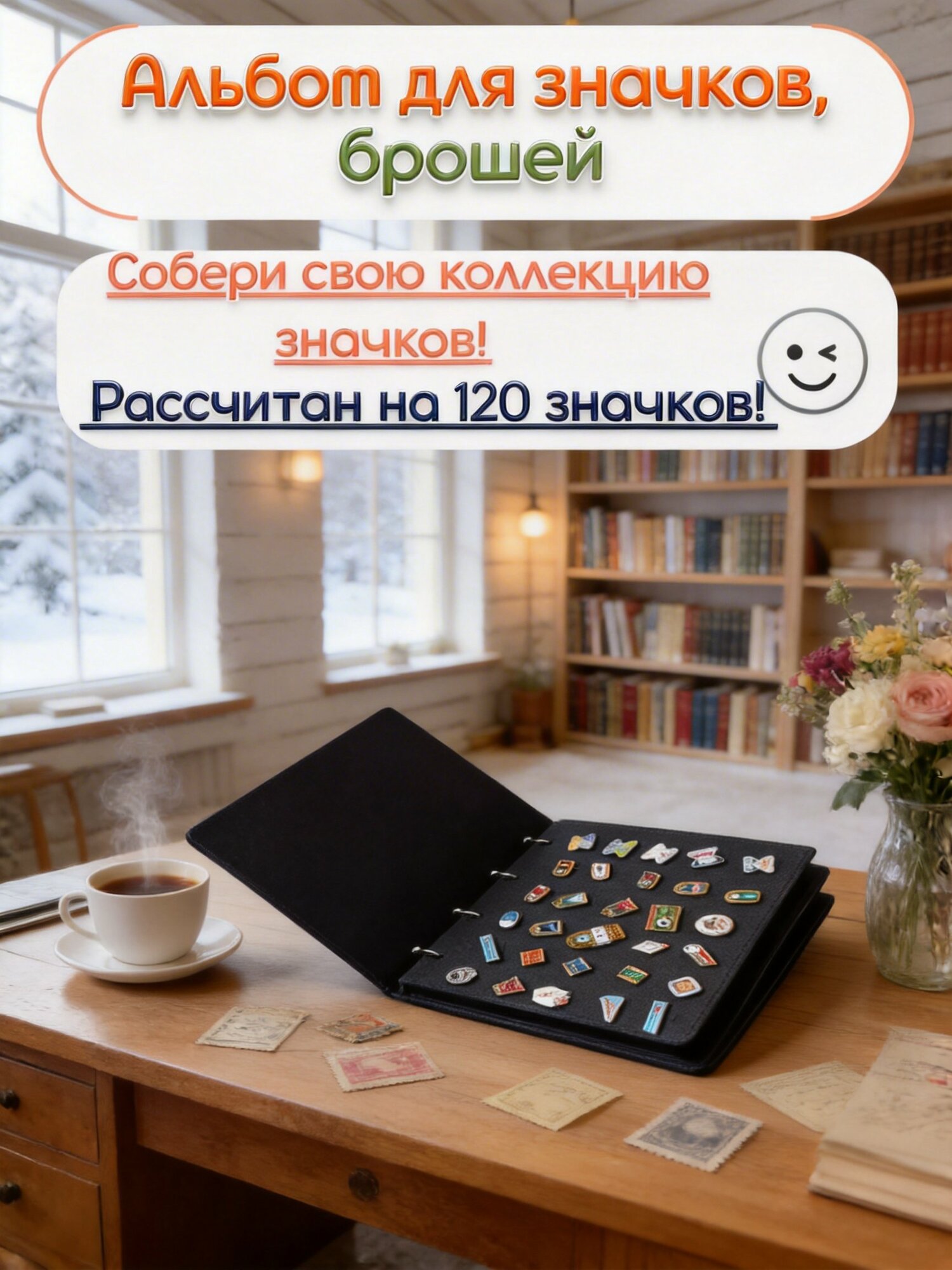 Альбом для значков и папка для хранения брошей, медалей и орденов — листы на разъемных кольцах, 30 отверстий, искусственный войлок