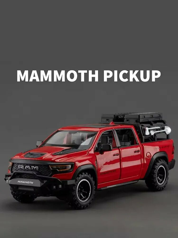 Масштабная модель Dodge RAM (1:32) металлическая инерционная машинка со звуком, открывающимися дверьми