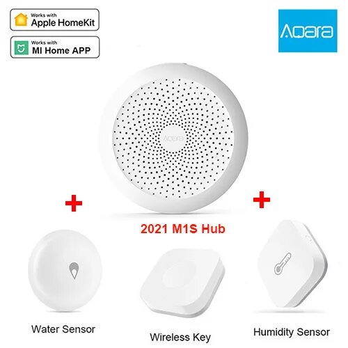 Комплекты умного дома Aqara Gateway M1S Hub Датчик двери Датчик движения беспроводной переключатель Датчик температуры и влажности Датчик протечки Mihome Homekit-4 в 1 как на картинке HWW