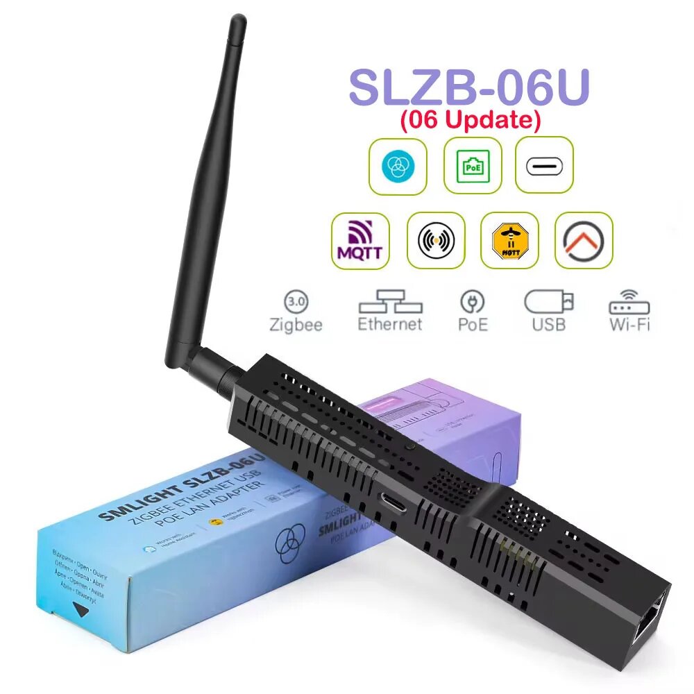 SMLIGHT SLZB-06/M/P7 шлюз-координатор Zigbee 3.0 с поддержкой Ethernet, USB и WiFi с PoE, совместимый с Zigbee2MQTT, Home Assistant, ZHA-SLZB-06U