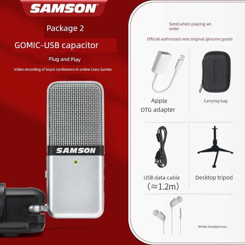 Samson GO MIC с кабелем OTG Apple, треногой и малыми наушниками для универсальных аудиорешений
