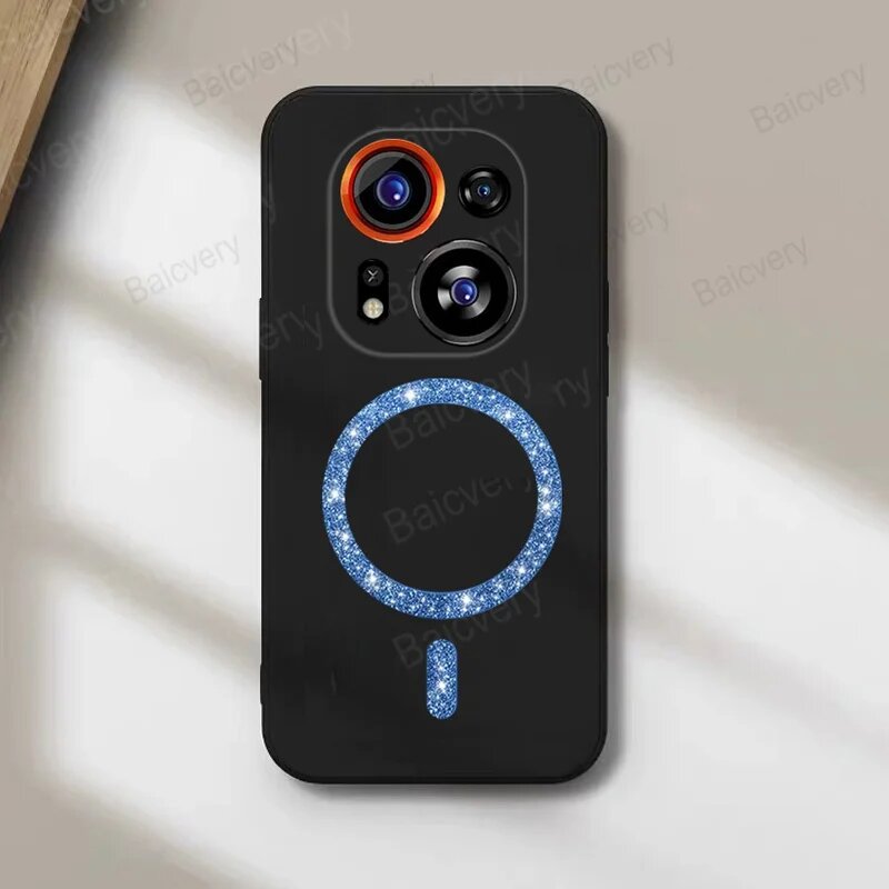 Мягкий защитный чехол для TECNO Phantom X2 с магнитной Черный, Black-Blue, TECNO Phantom X2