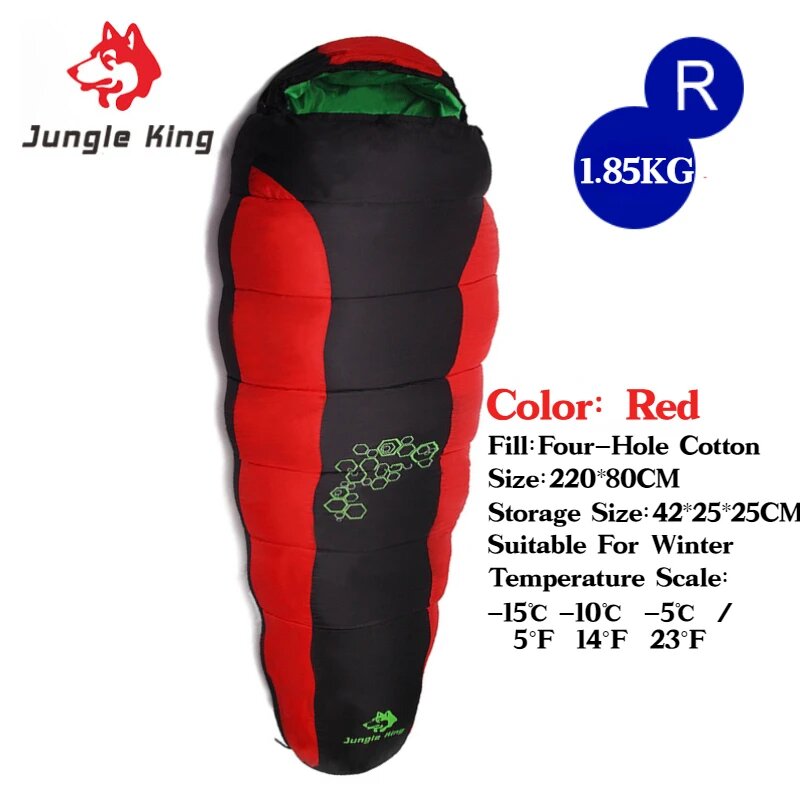 Спальный мешок для кемпинга JUNGLE KING CY0901 RL Легкий водонепроницаемый 4-сезонный теплый хлопковый для путешествий и походов — Красный Правый 1.85 кг