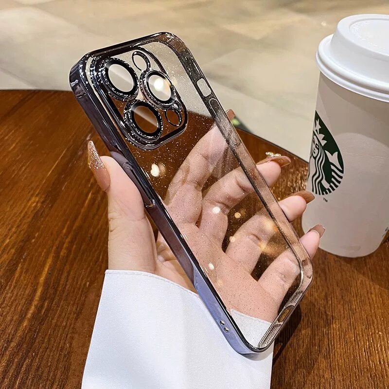 Чехол для iPhone 16 с прозрачным блестящим покрытием, защитой объектива и пылезащитной сеткой - глубокий синий