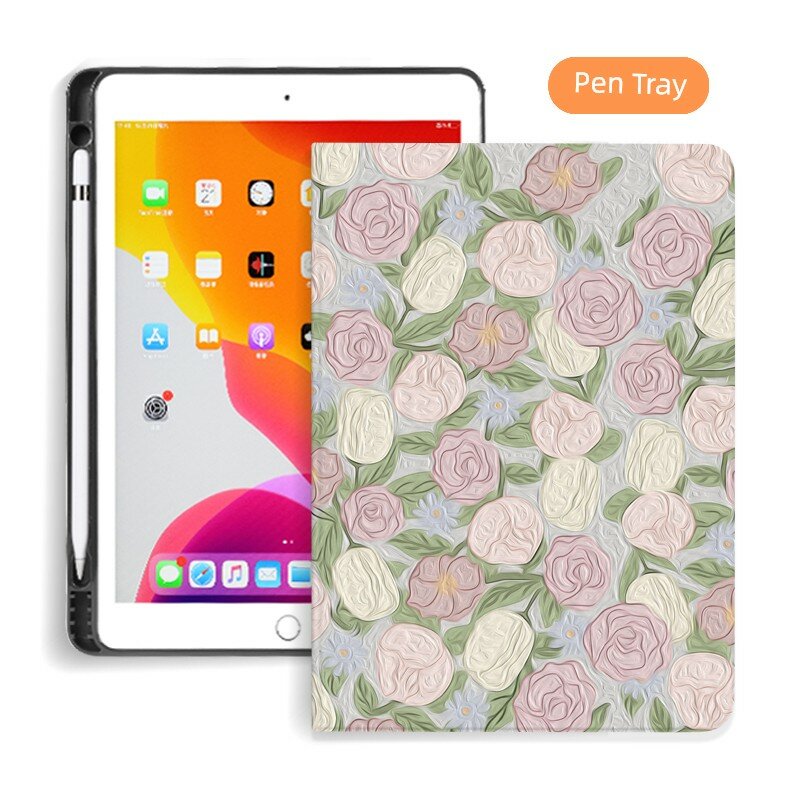 Чехол для iPad Air 8 2026 13-дюймовый с отсеком для ручки и розовыми цветами
