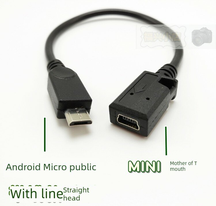 Черный адаптер MINI женский к Micro USB мужской прямой с кабелем 22 см для устройств Android