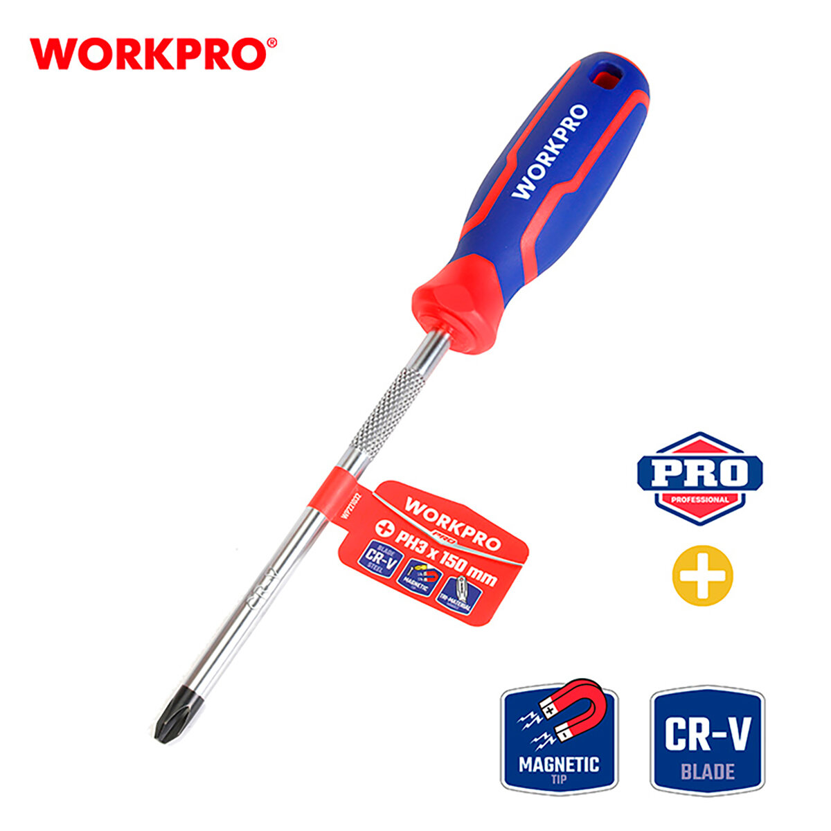 Отвертка крестовая магнитная "Workpro", PH3, 150 мм, двухкомпонентная рукоядка