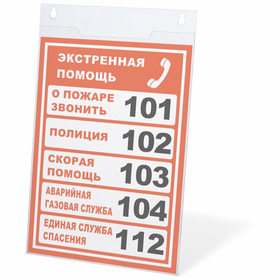 Подставка настенная для рекламных материалов вертикальная (210х297 мм), А4, оргстекло, BRAUBERG, 290428, 290428
